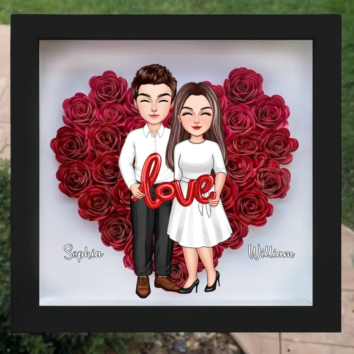 Couple Holding Love Balloon Personalized Heart Rose Shadow Box – YeCustom