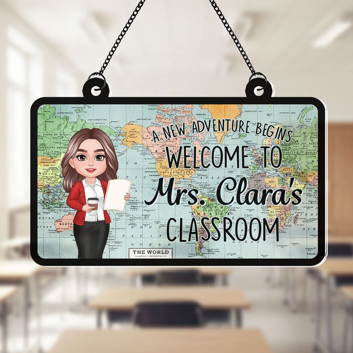 World Map Adventure Themed Welcome To Classroom Personalized Acrylic S ...