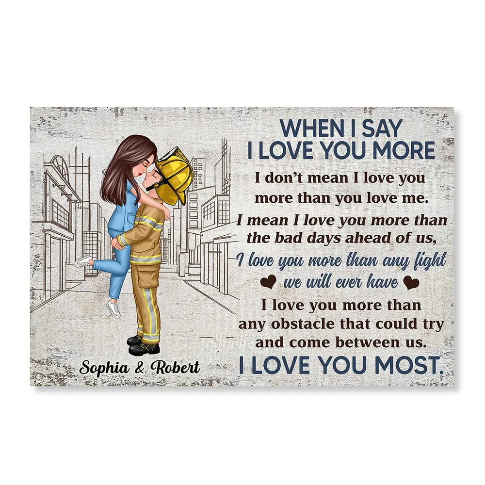 I Love You More Couple Hugging Kissing Gifts by Occupation Gift For He ...