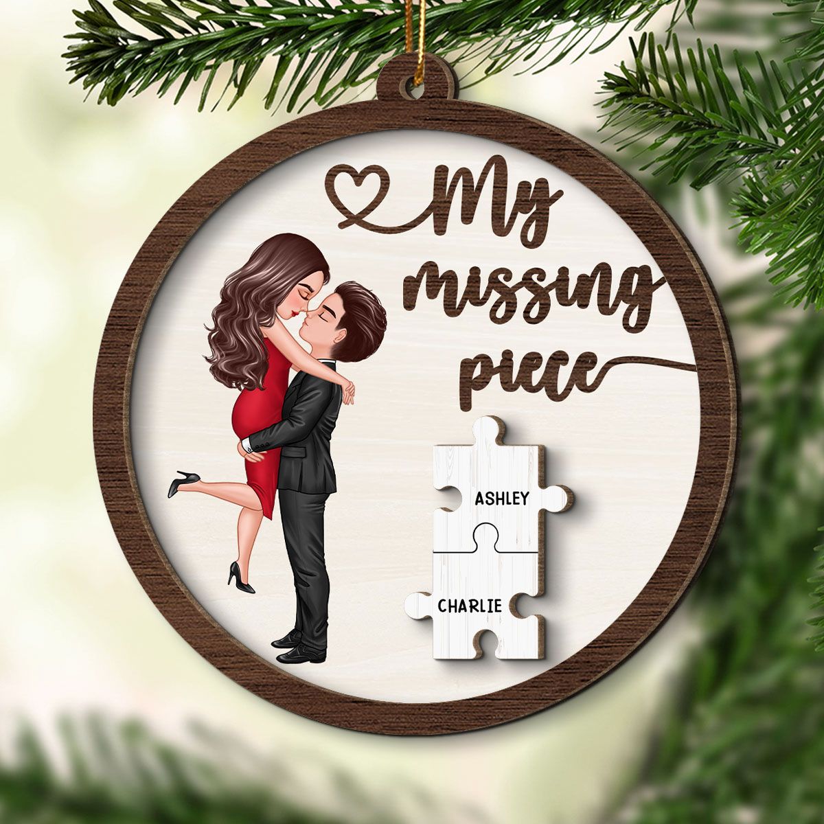 My Missing Piece Couple Hugging Kissing Personalized 2-Layer Wooden Or ...
