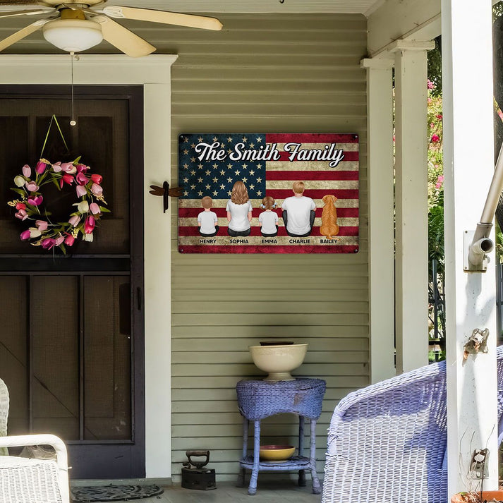 Nation Flag Family Sitting Personalized Metal Sign – YeCustom