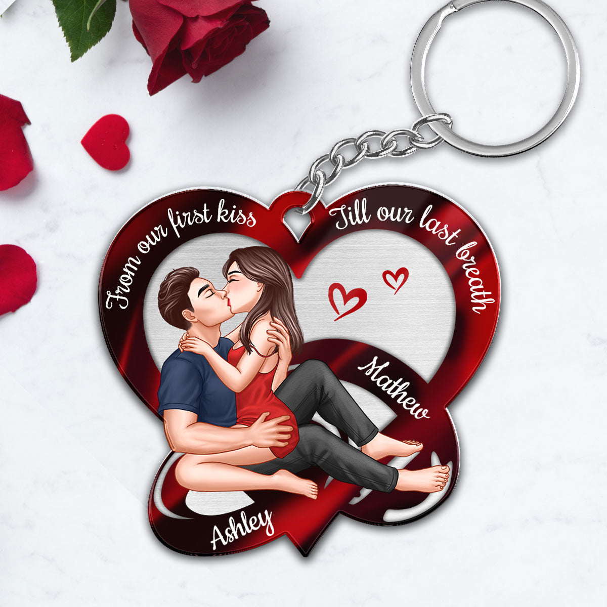 Sexy Couple Kissing Red Heart Rings Personalized Acrylic Keychain ...