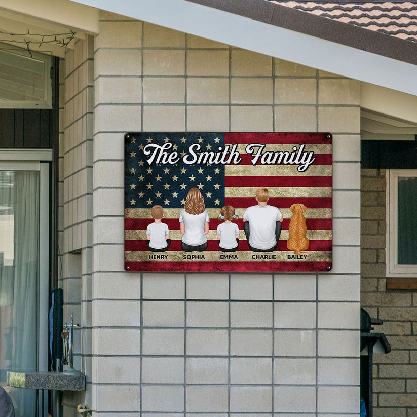 Nation Flag Family Sitting Personalized Metal Sign – YeCustom