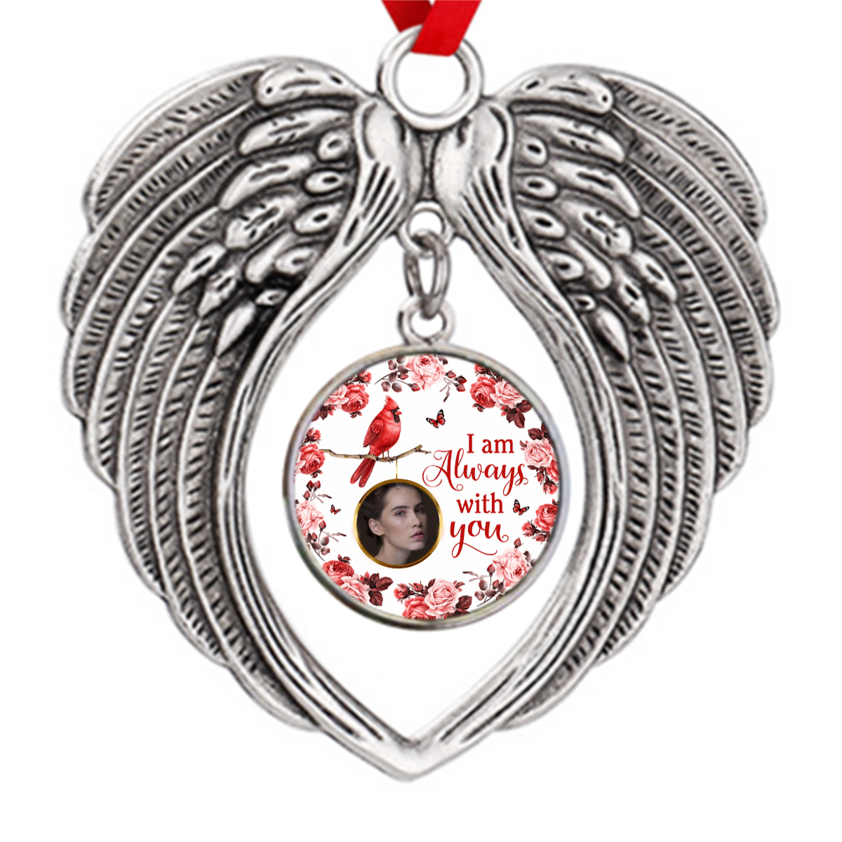 Cardinal Floral Frame Memorial Photo Personalized Zinc Alloy Ornaments ...