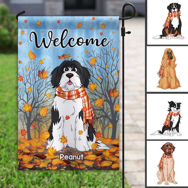 Cute Sitting Dog In Fall Breeze Personalized Garden Flag – YeCustom