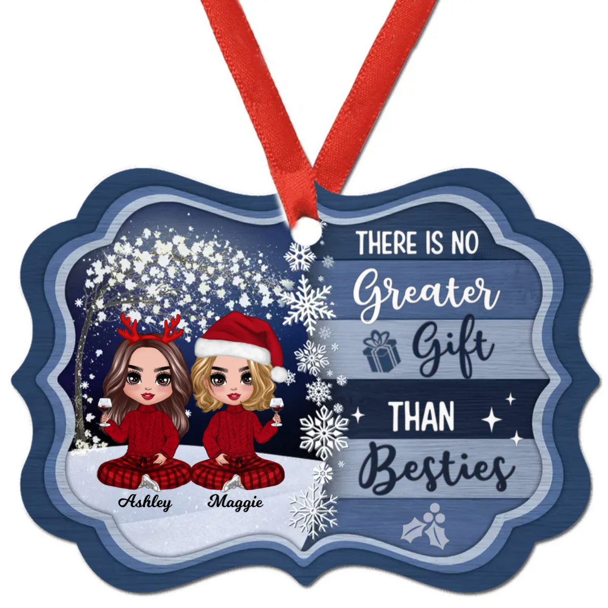 Blue Color Palette Doll Besties Sitting Personalized Christmas MDF Orn ...