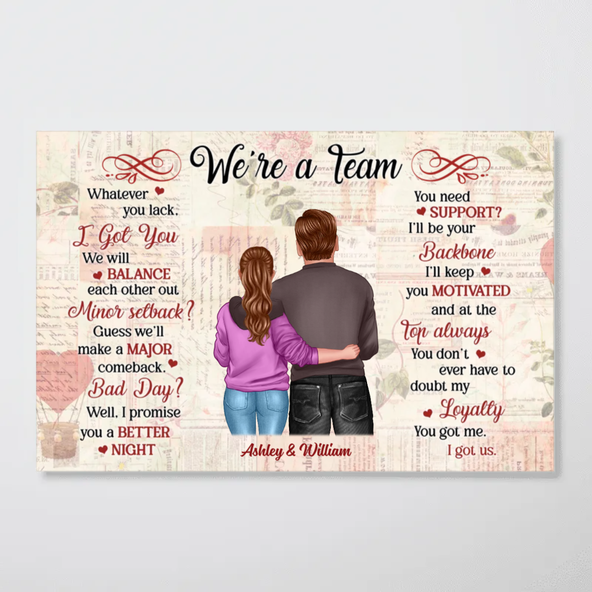 We‘re A Team Couple Back View Standing Old Paper Personalized Horizont ...