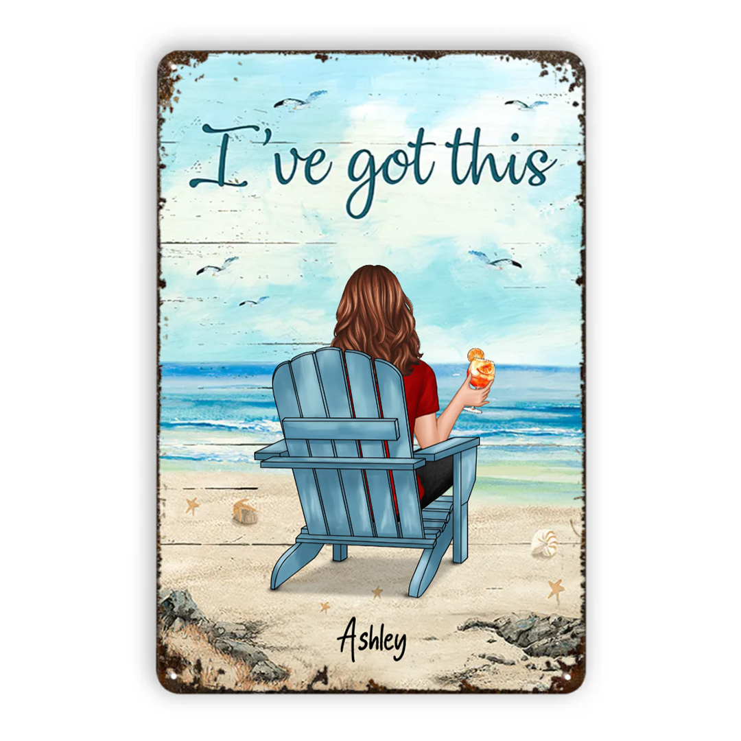 Back View Man Woman Sitting Beach Landscape Personalized Vertical Meta ...